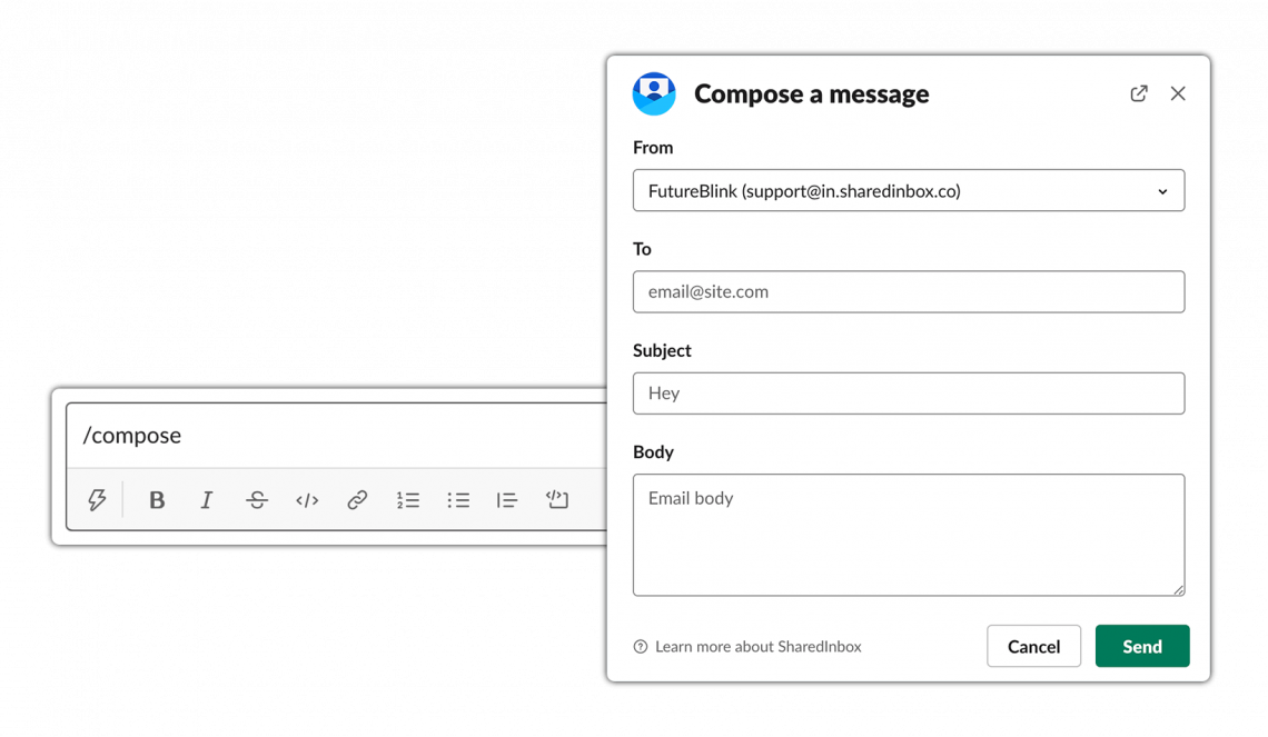 SharedInbox permet de gérer un mail partagé depuis Slack